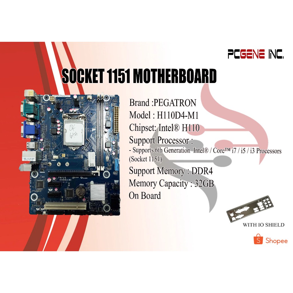 Socket 1151 D4 Motherboard H110 Pegatron H110D4-M1 (6th Gen Support ...