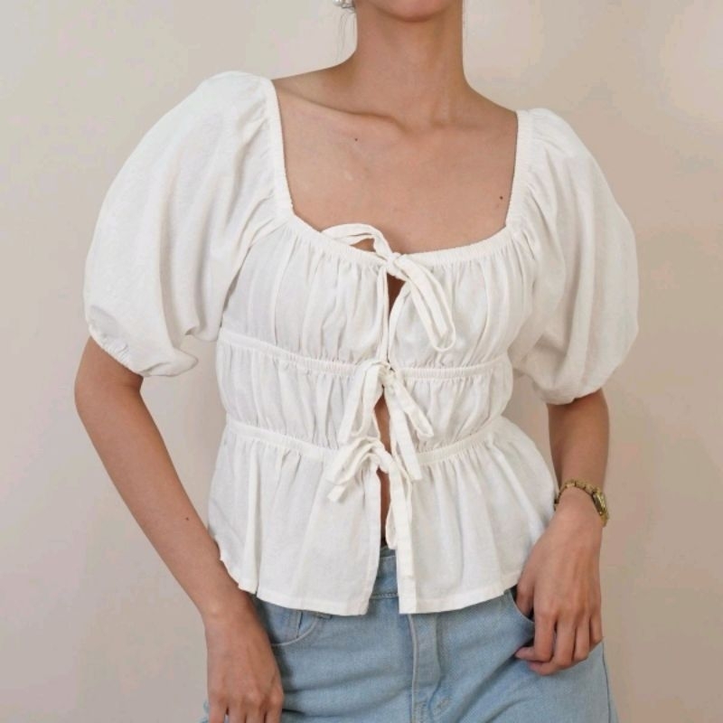 CG 1078 STACY Front Ribbon Top Cotton Linen | Shopee Philippines