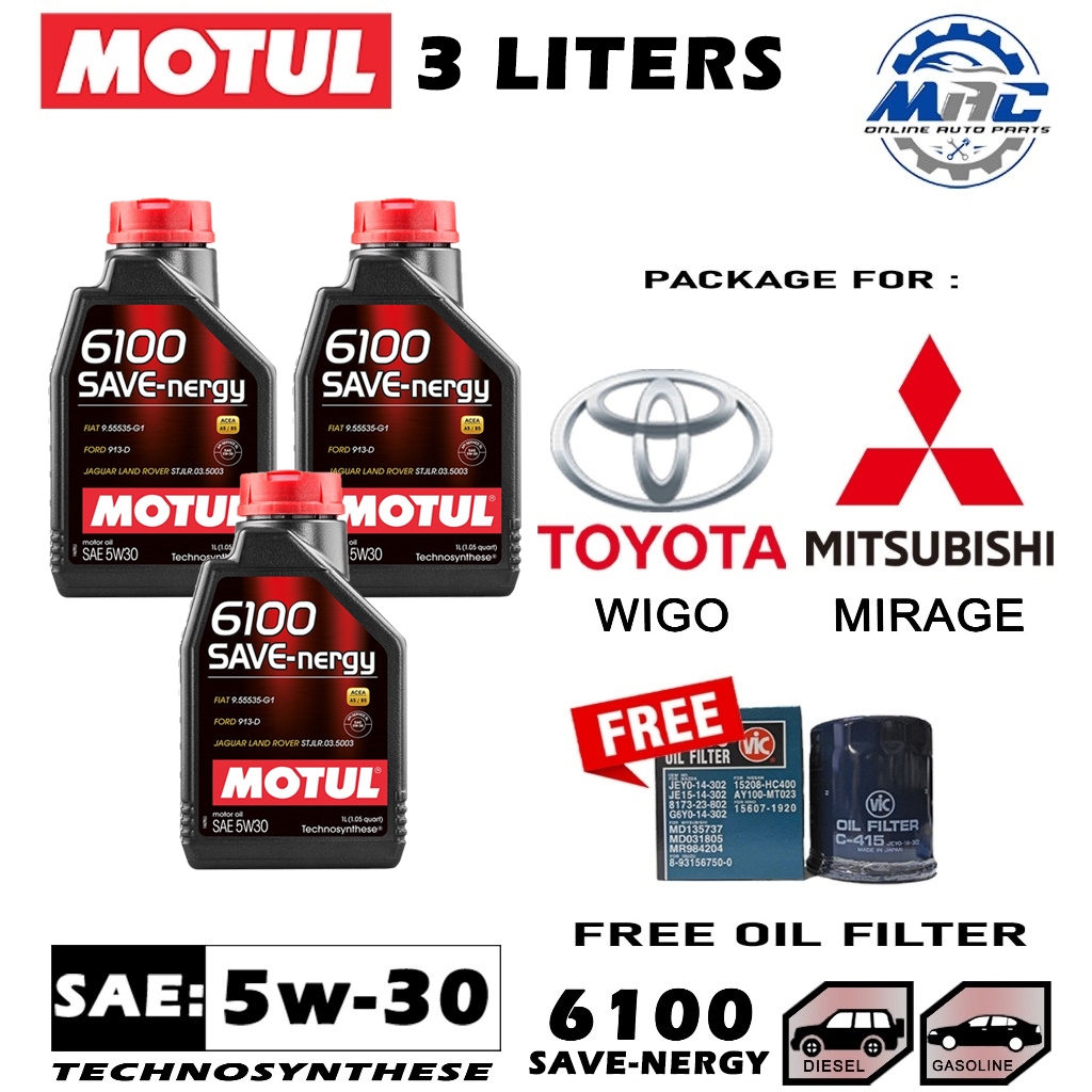Motul 6100 Save-Nergy 5w30 3 LITERS Engine Oil Package for Mitsubishi ...