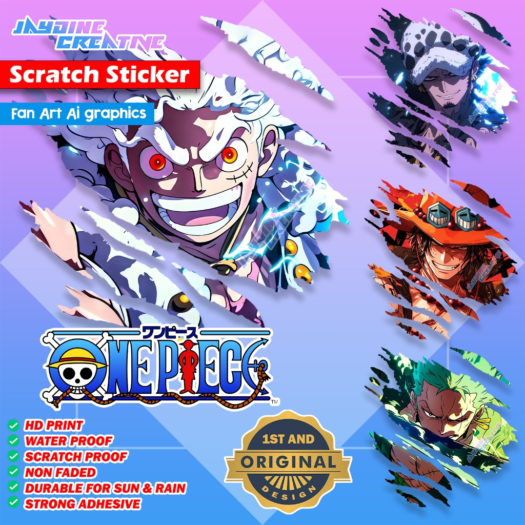New One Piece Fan Art Ai Scratch Design Sticker Indoor Outdoor Vinyl ...