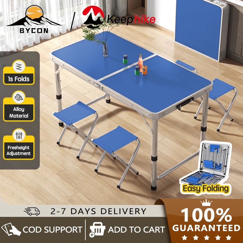 Folding Table Height-Adjustable Foldable Table With Chair Set Outdoor ...