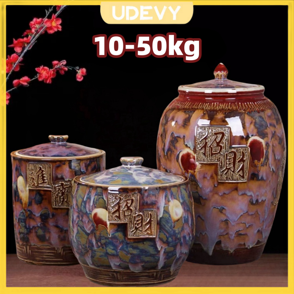 rice dispenser 50kg ceramic jar with cover rice storage container 10kg ...
