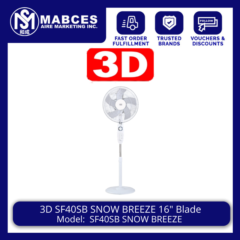 3D SF40SB SNOW BREEZE 16" Blade w/ 2 hours timer and lamp Stand Fan ...