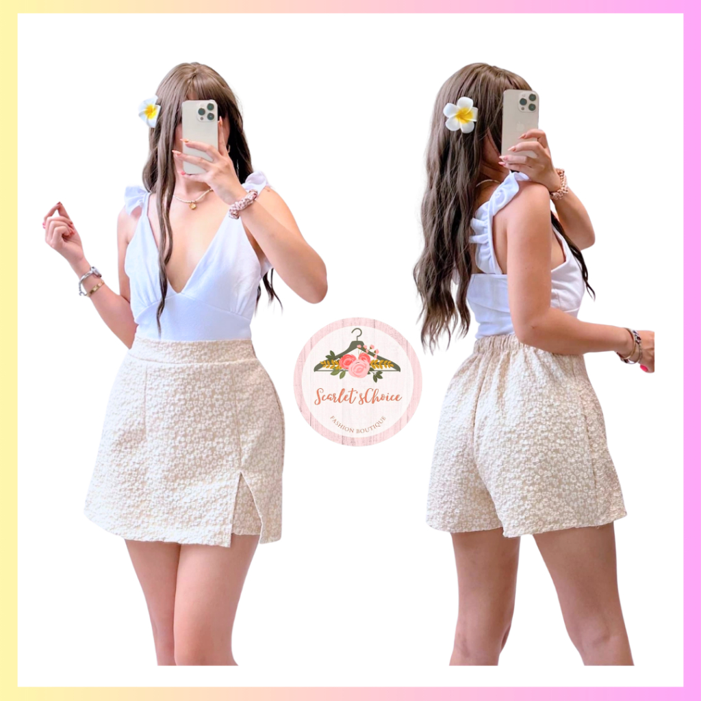 EMBOSSED SKORT PALDA SHORT HIGH WAIST | Shopee Philippines