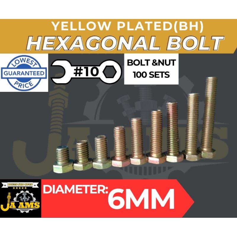 6MM BH BOLT and NUT 100set de dyes yabe GOLD PLATED YELLOW ZINC ...