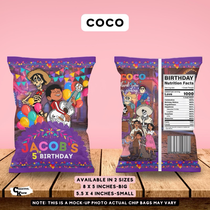 Coco/ Nemo /Lilo Stitch Chip Bags Party Loot Bag Personalize Name ...