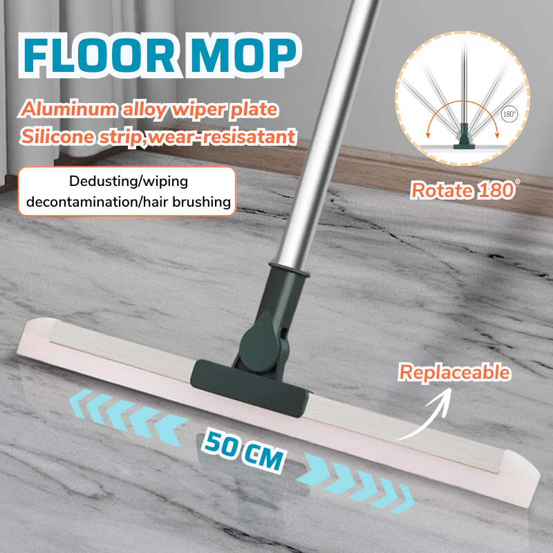 Broom with Rubber Scraper & Long Retractable Handle for Bathroom Floor ...