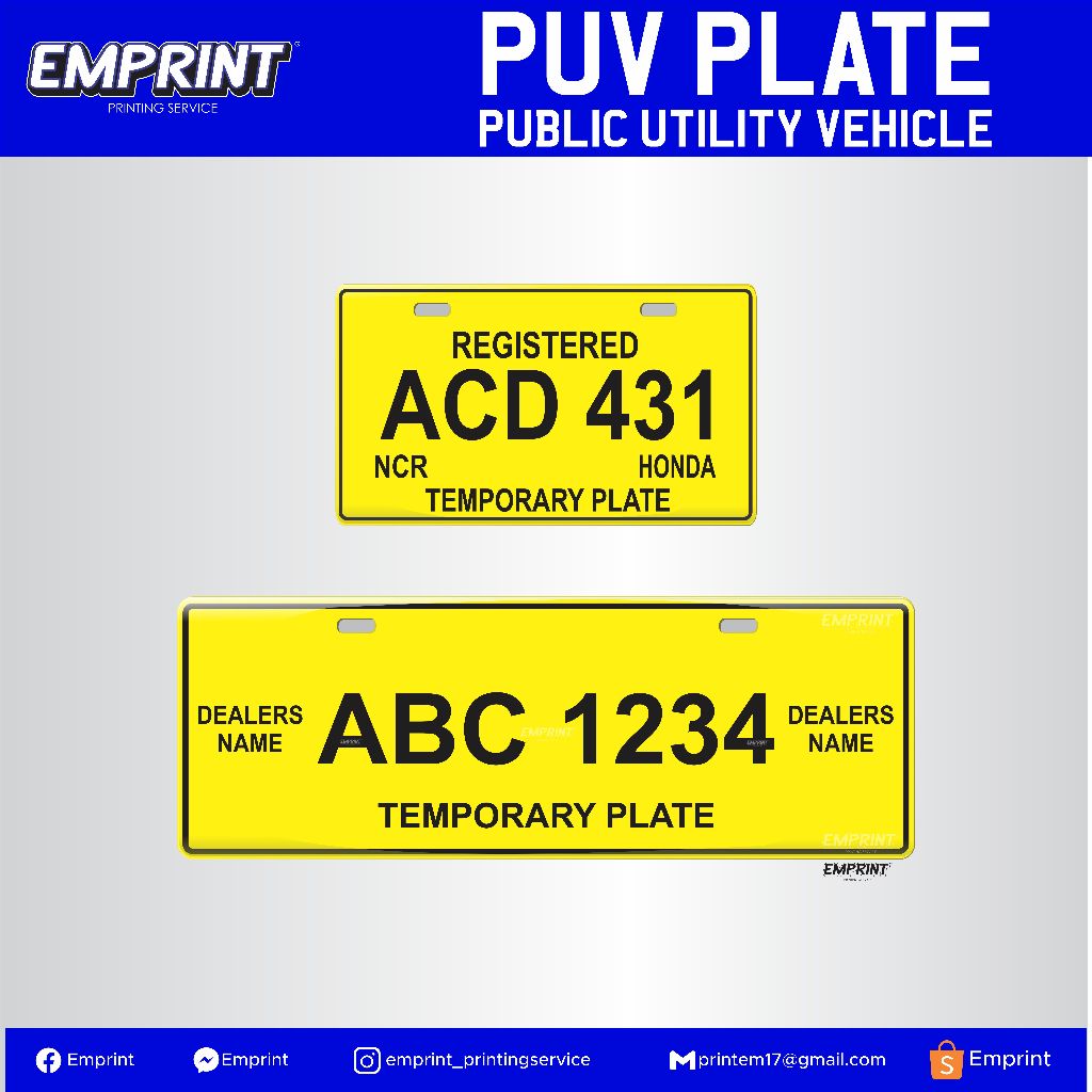 Car Plate, Motorcycle Plate for PUV, yellow plate for PUV, Acrylic and ...