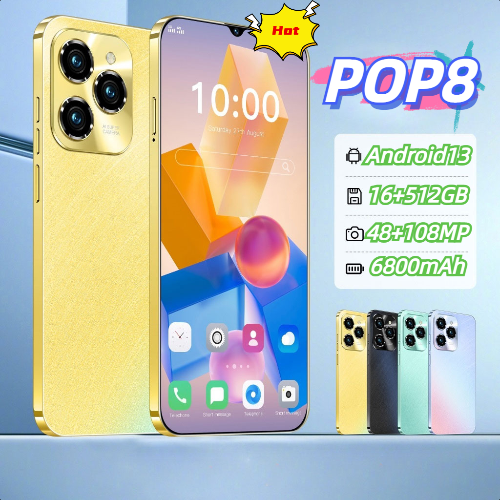 Smartphone POP8 7.5-inch Water Drop Full Screen Phone 16GB+512GB Cheap ...