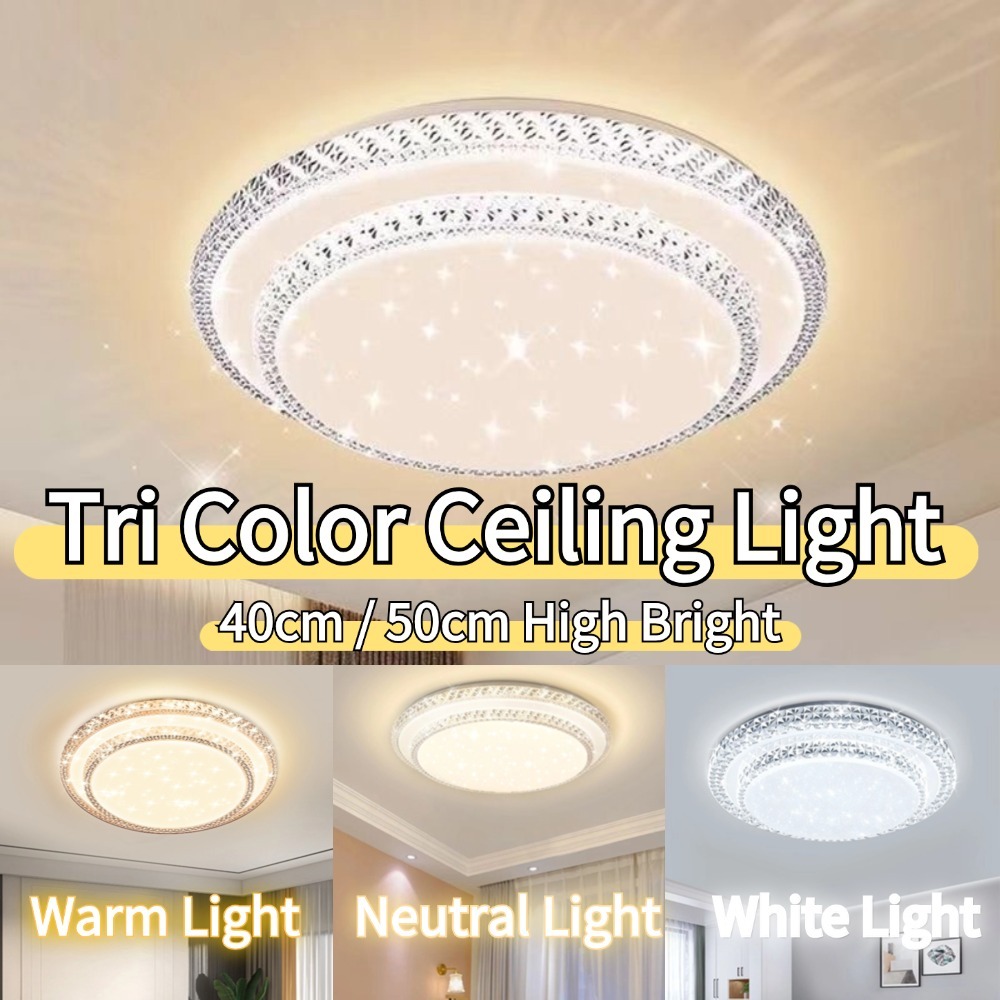 Tri Colors LED Ceiling Lamp 3 Color Crystal Ceiling Light With Remote ...