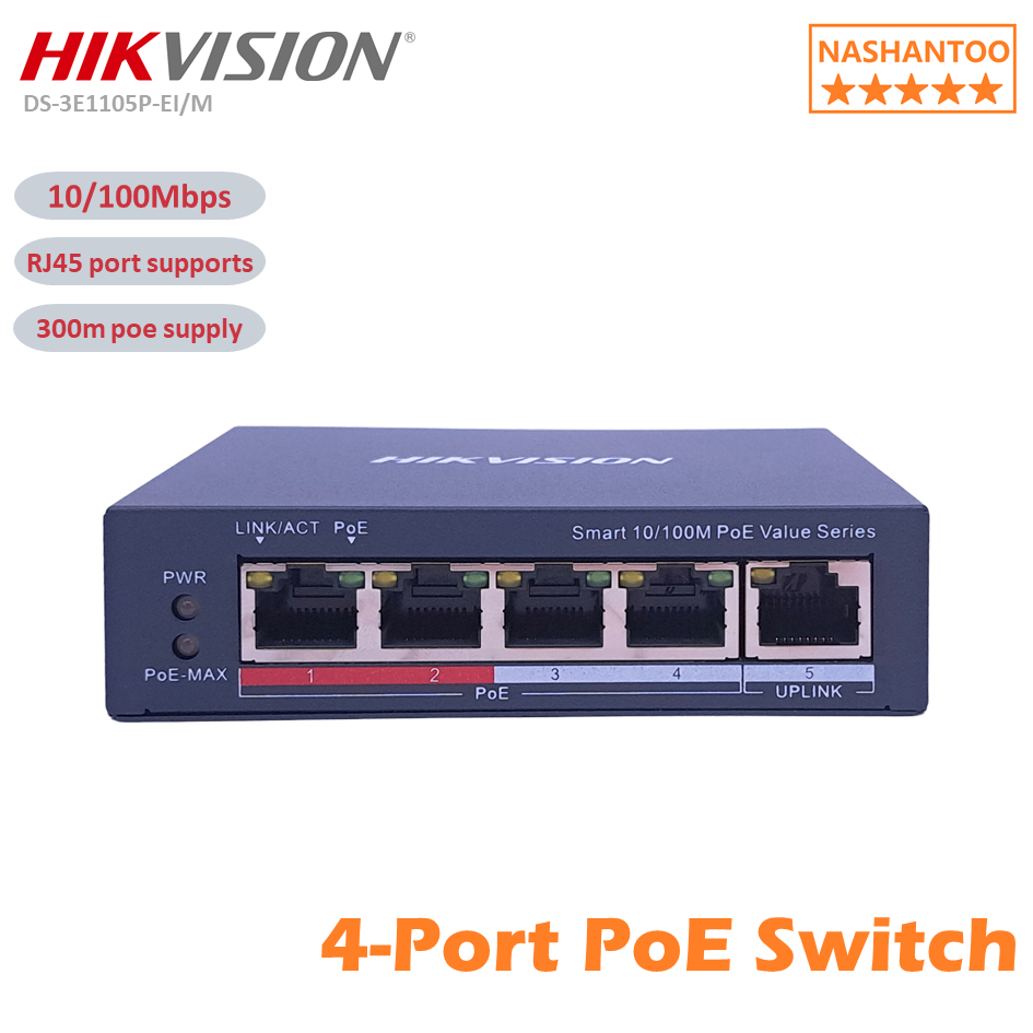 Hikvision 4Port 10/100Mbps Fast Ethernet Smart Managed PoE Switch DS ...