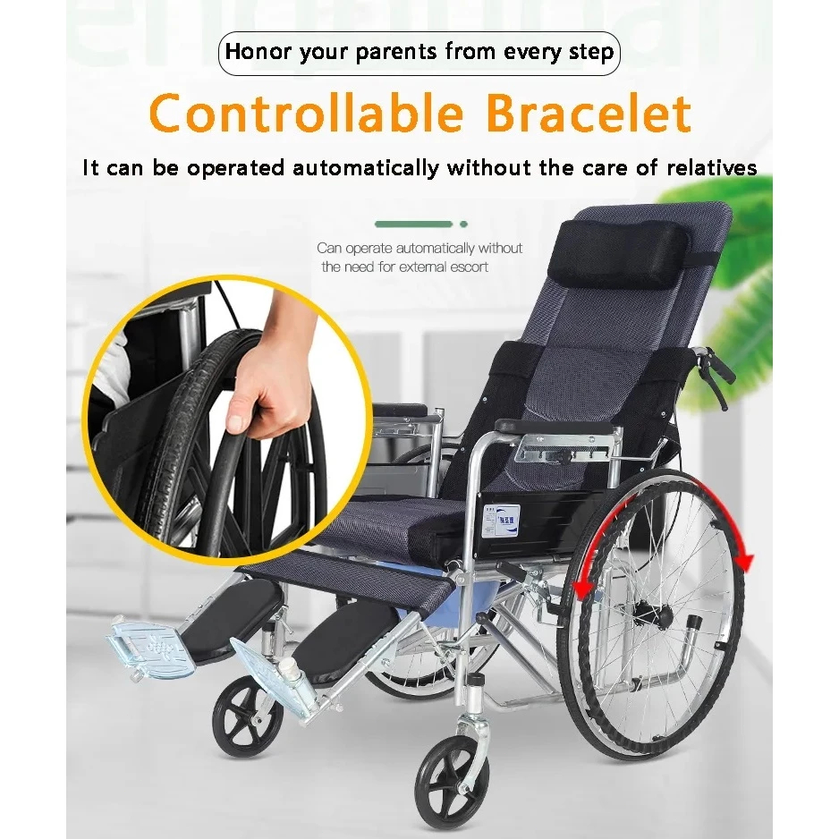 High Back Reclining Wheelchair Multifunctional Folding Lightweight ...