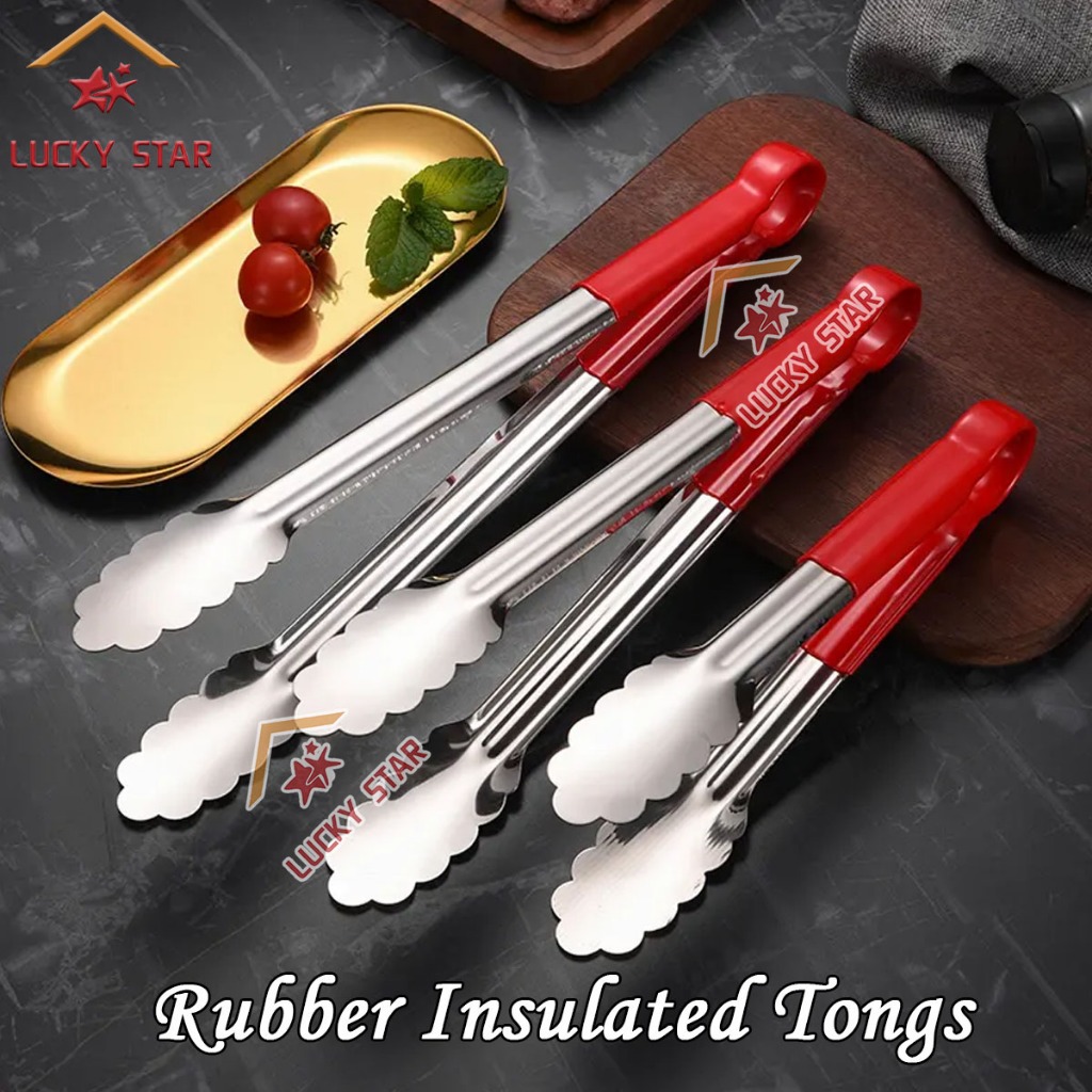 Rubber Handle Food Tong Stainless Steel Multipurpose Serving Tong BBQ ...