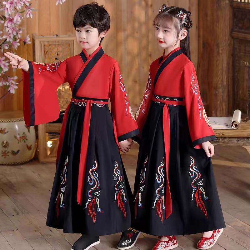 Children's Hanfu Red and Black Color Scheme Traditional Chinese ...