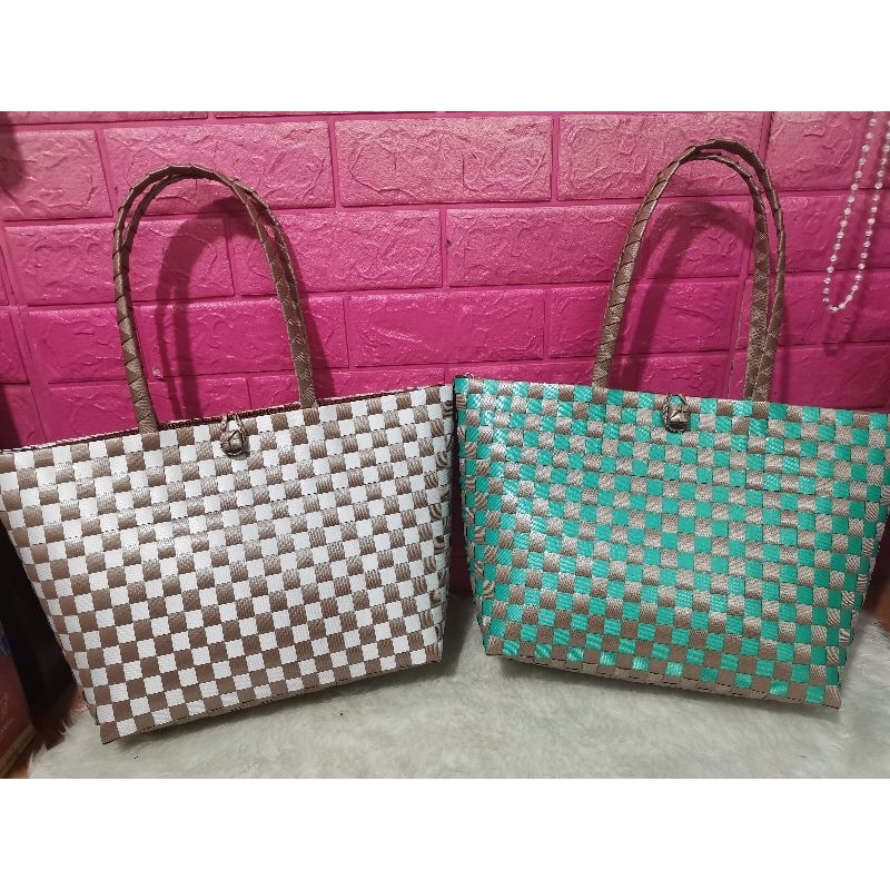 So-Chic Checkered women bayong bag hard materials | Shopee Philippines