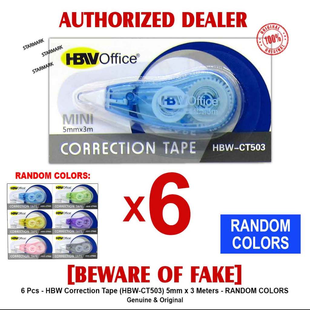 HBW Correction Tape Tapes 3 Meters RANDOM COLORS 5mm x 3M HBW-CT503 ...