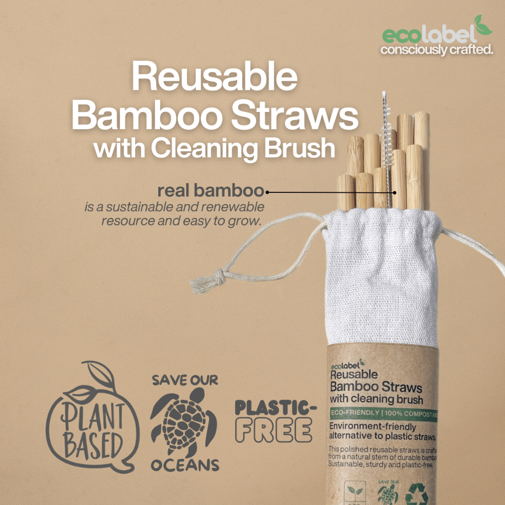Eco-Friendly Reusable Bamboo Straw 10pcs with Cleaning Brush 100% ...