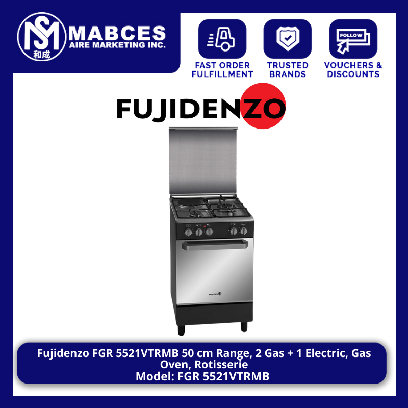 Fujidenzo FGR 5521VTRMB 50 cm Range, 2 Gas + 1 Electric, Gas Oven ...