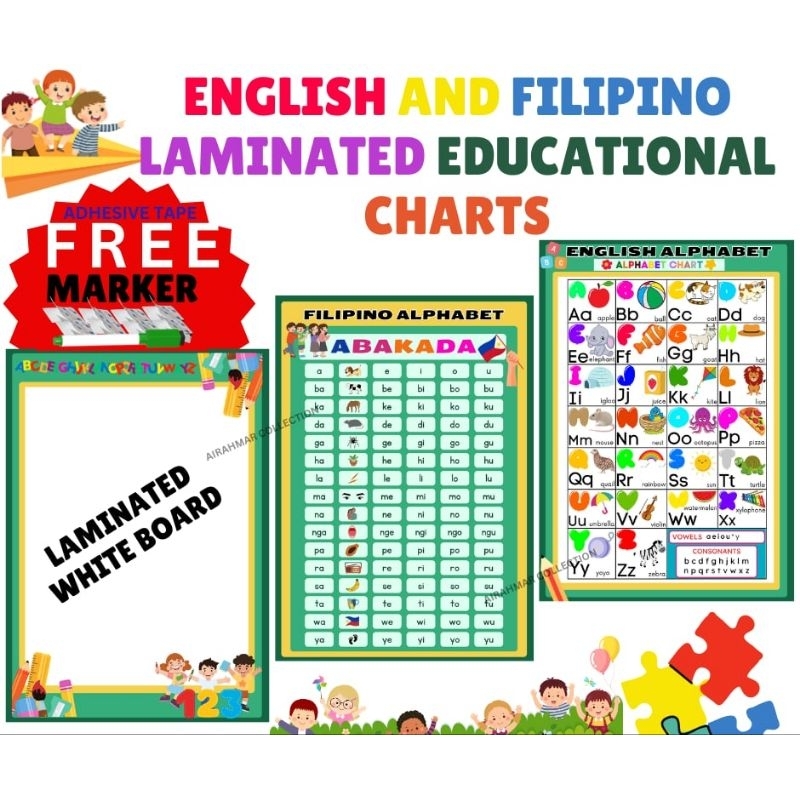 Laminated Educational Wall Charts for kids, English Filipino Charts # ...
