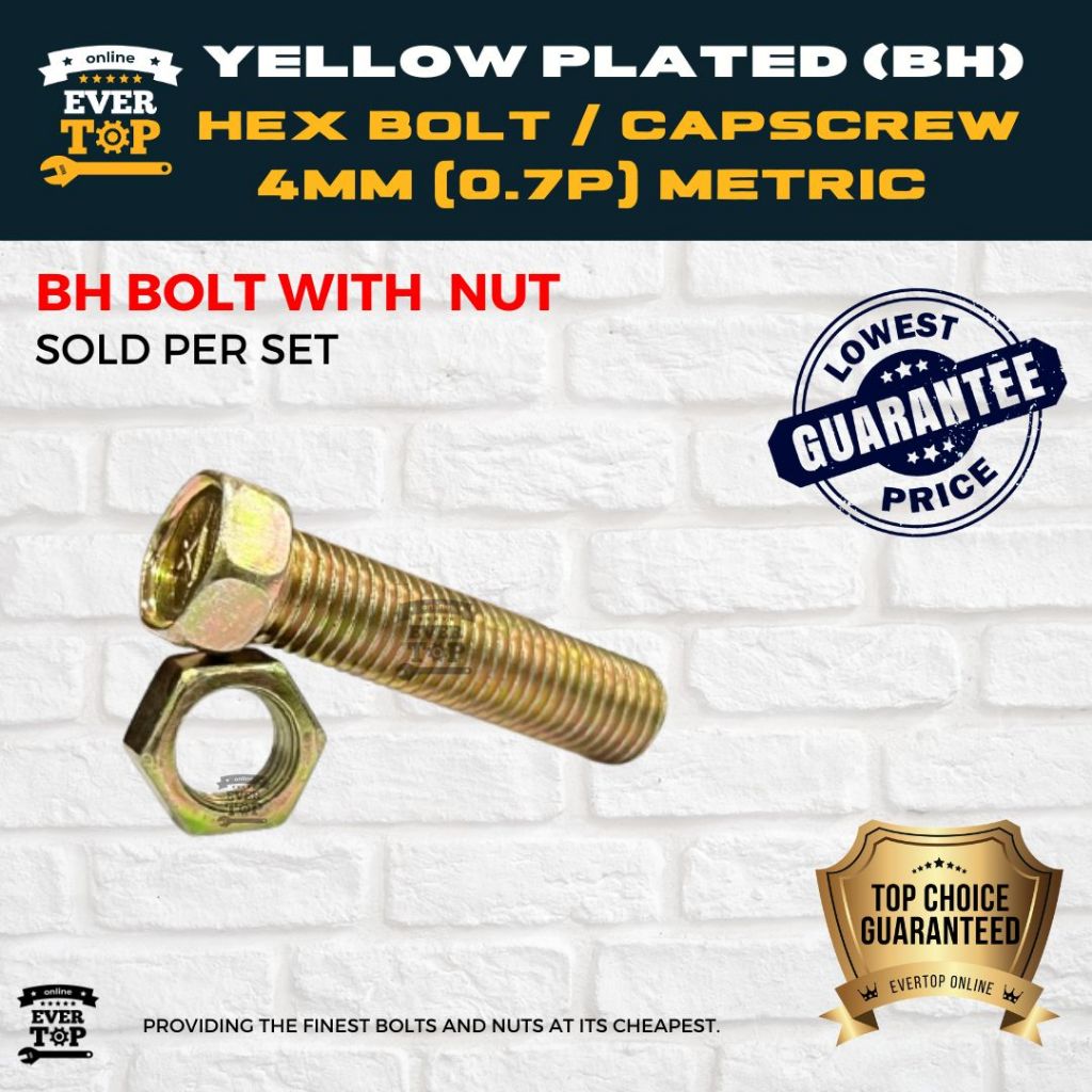 4MM(0.7P)BH Hex Bolt | Gold Plated Capscrew Ordinary w/Nut SOLD PER SET ...