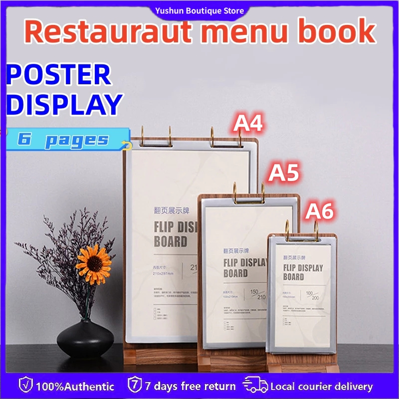 Walnut Flip Table Card pvc Menu Binder Display Stand A4/A5/A6 Wooden ...