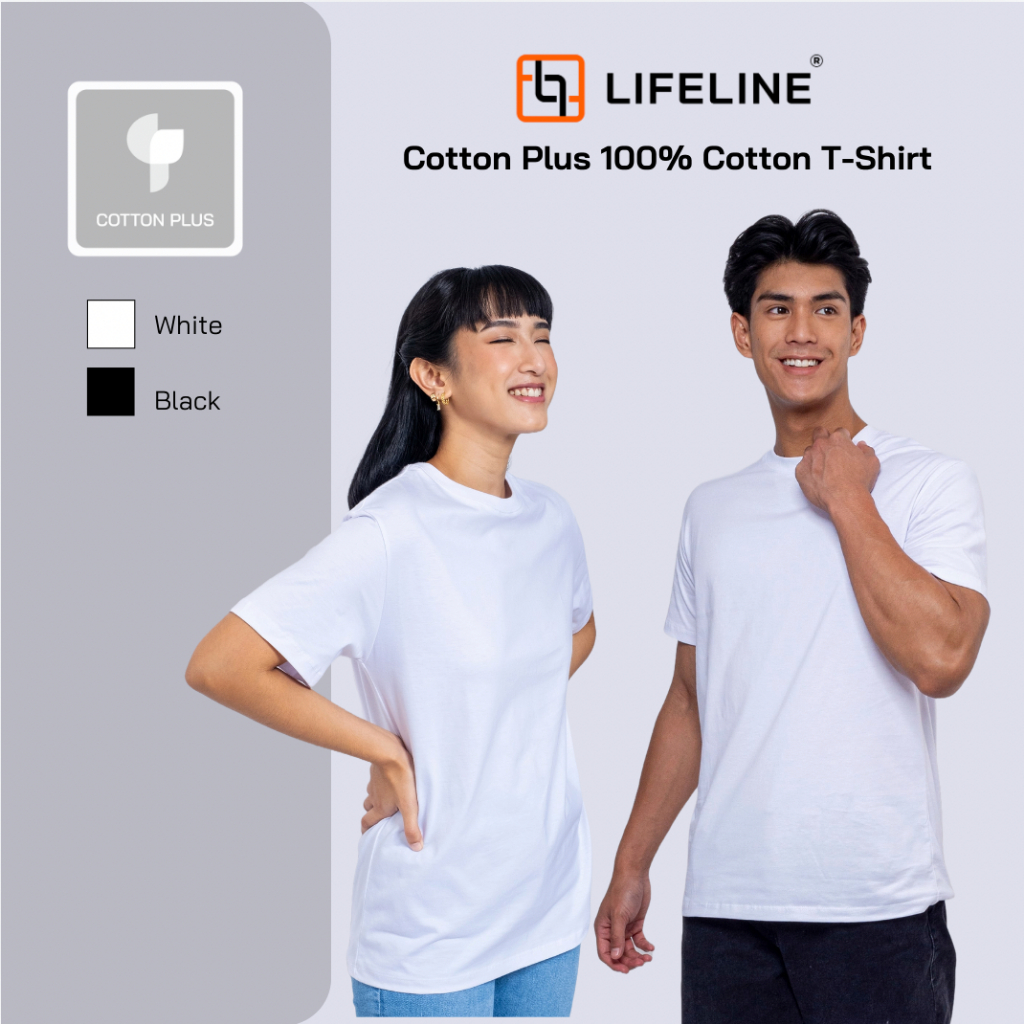 Lifeline Cotton Plus 100% Cotton T-Shirt (White, Black) | Shopee ...