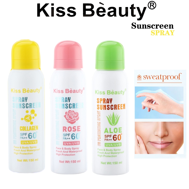 Kiss Beauty Sunscreen Spray SPF 60 PA+++ High Protection UV PLUS Rose ...