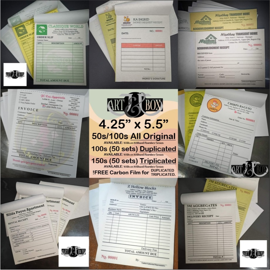 FREE LAYOUT 100 Sheets Customized Receipts and Invoices 4.25x5.5 inches ...