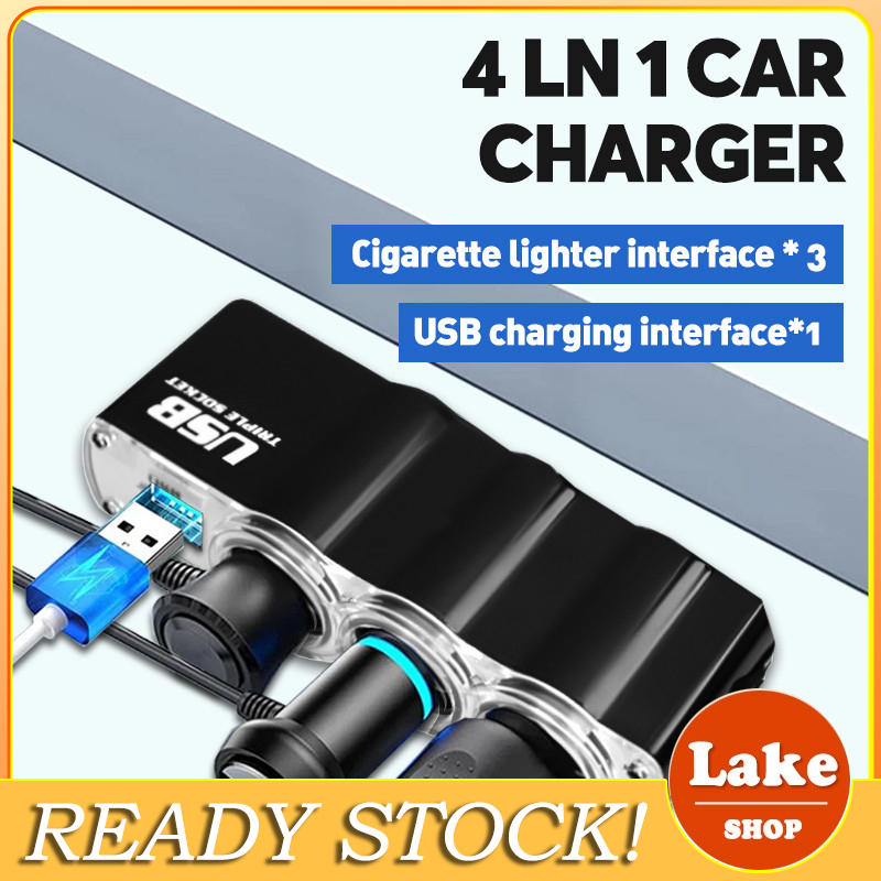 3 Way Car Cigarette Lighter Fast Charging 12-24V USB Charger Plug ...