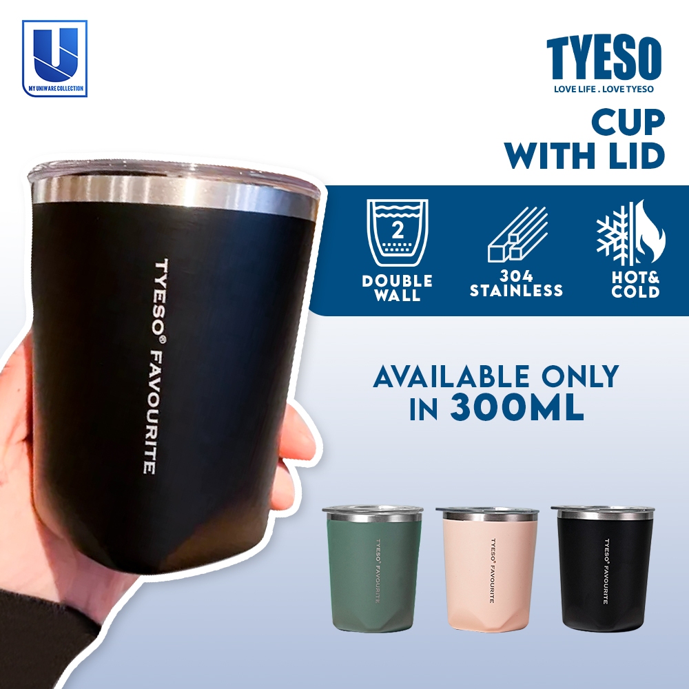 TYESO 300ml Vacuum Insulated Mug No Handle Stainless Steel Hot & Cold ...