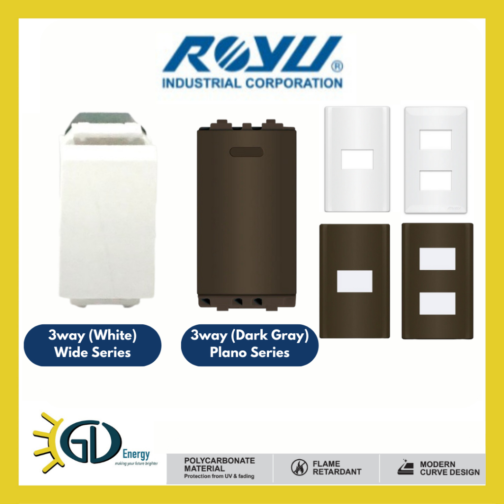 Royu 3 Way Switches Plano Wide Series White Black Dark Gray 1gang 2gang ...