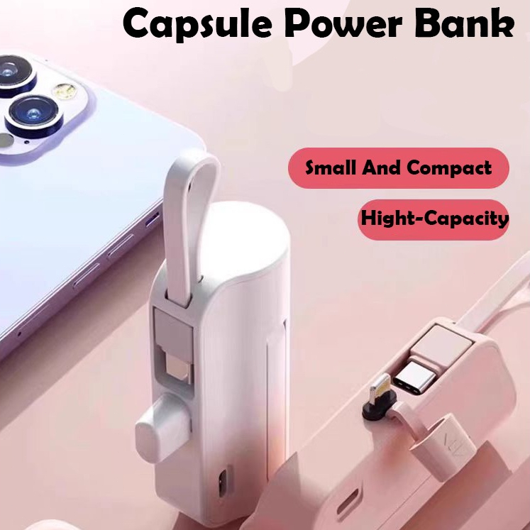 2in1 5000mAh Mini Fast Charging Portable Power Bank w/ Built-in Cable ...