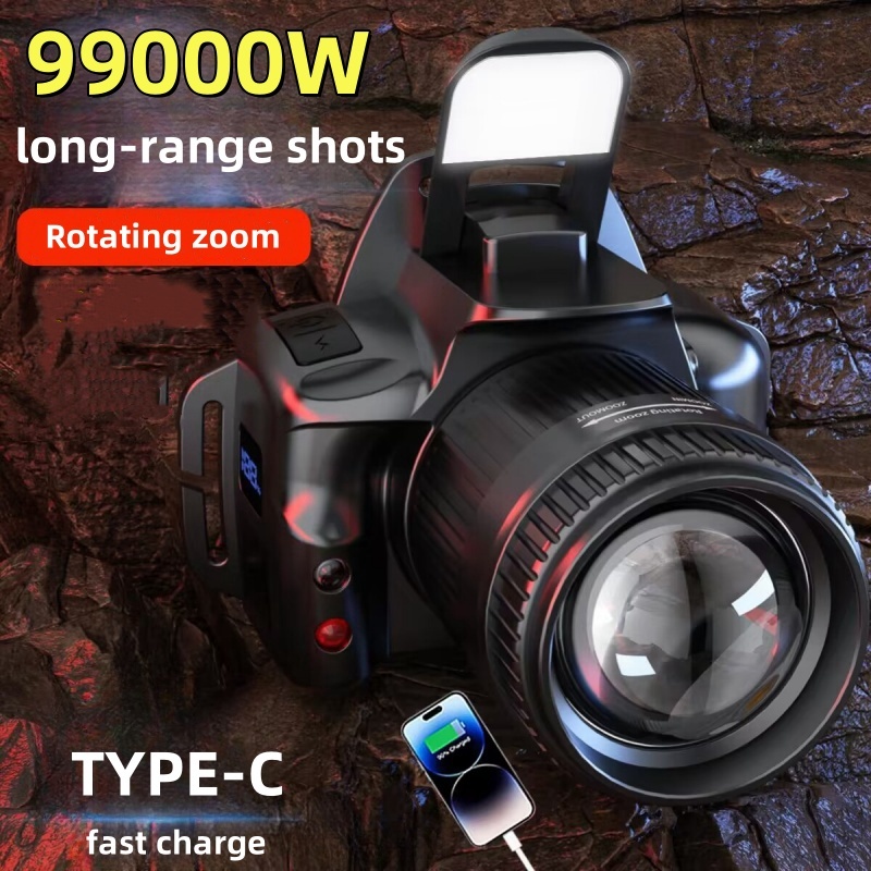 Zoomable Headlight Flashlight 1000m Headlamp Rechargeable Induction ...
