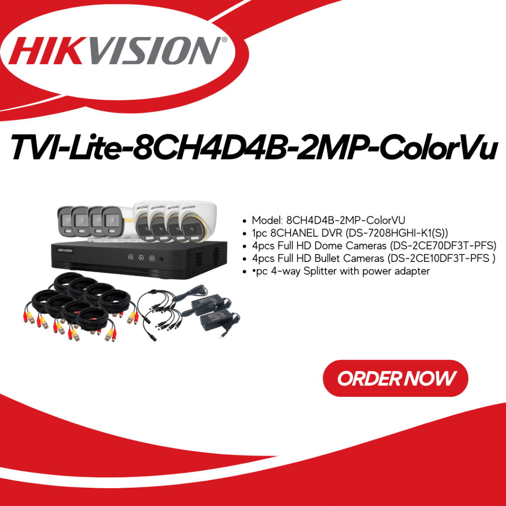 HIKVISION TVI-Lite 8CH 2MP ColorVu DVR Kit with 4 HD Cameras for Day & Night Surveillance System ...