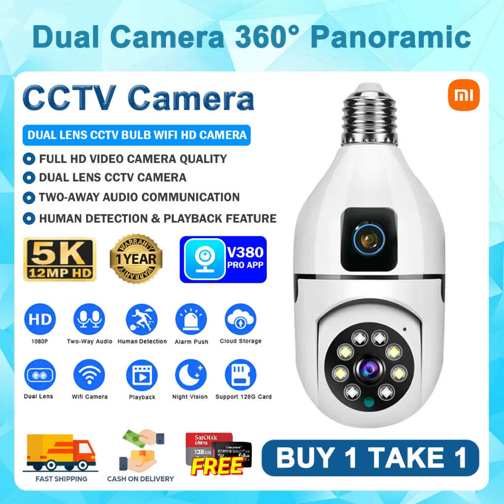 CCTV Bulb Camera Dual Lens 50MP UHD 360° Panoramic Smart Tracking ...