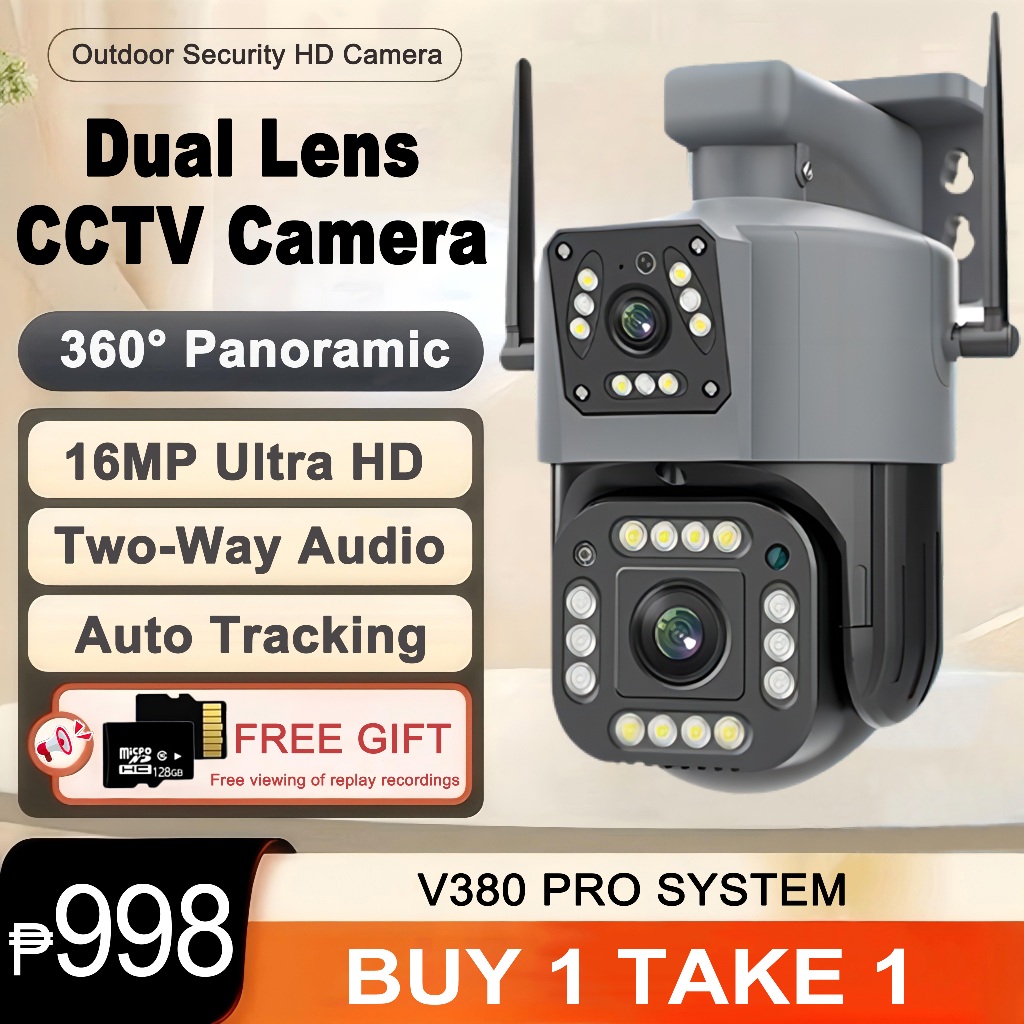 BUY 1 TAKE 1 V380 Pro CCTV Camera Dual Len Two-Way Audio Night Vision APP Control Outdoor ...