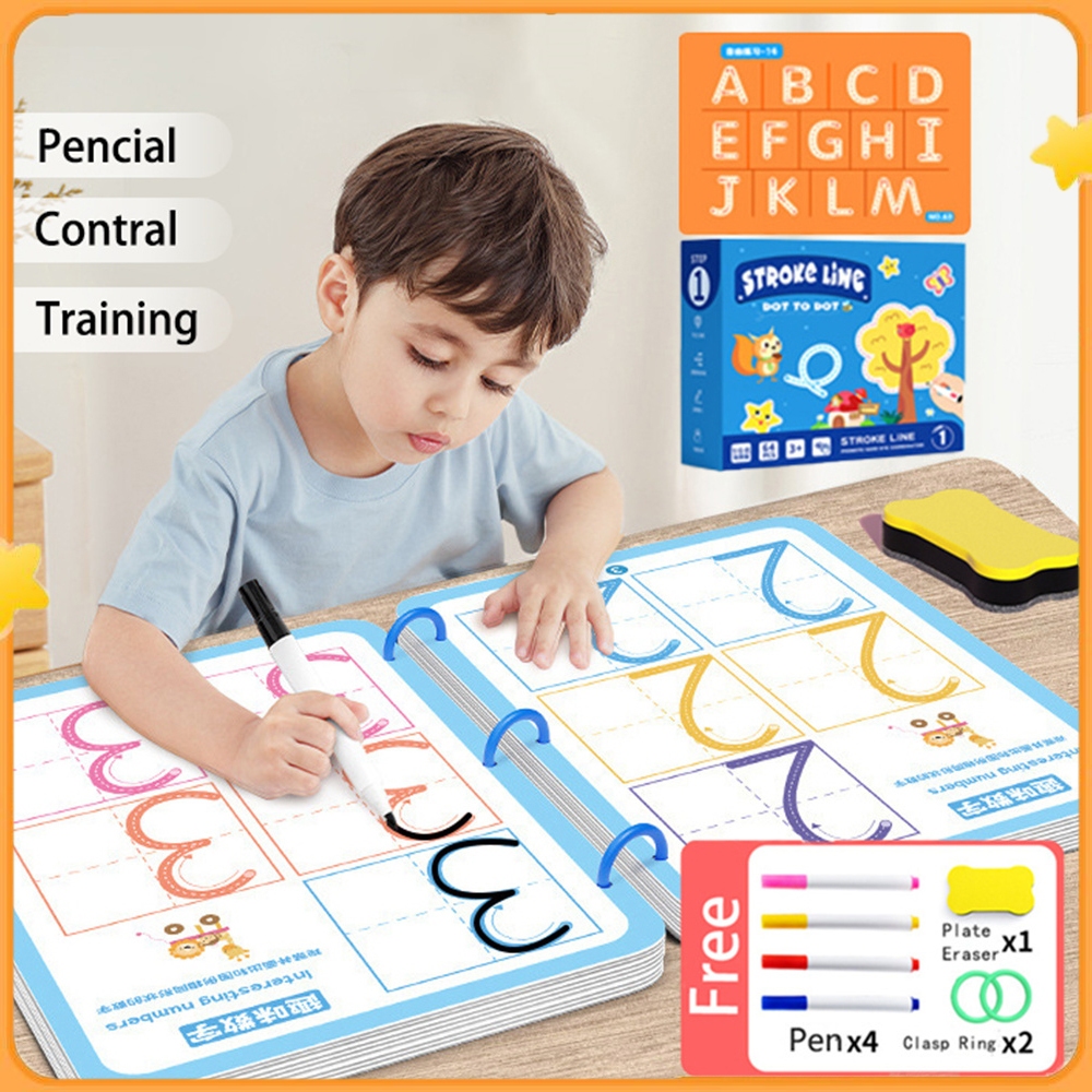 64 Pages Tracing Workbook For Kids Coloring Set Book Erasable Writing ...