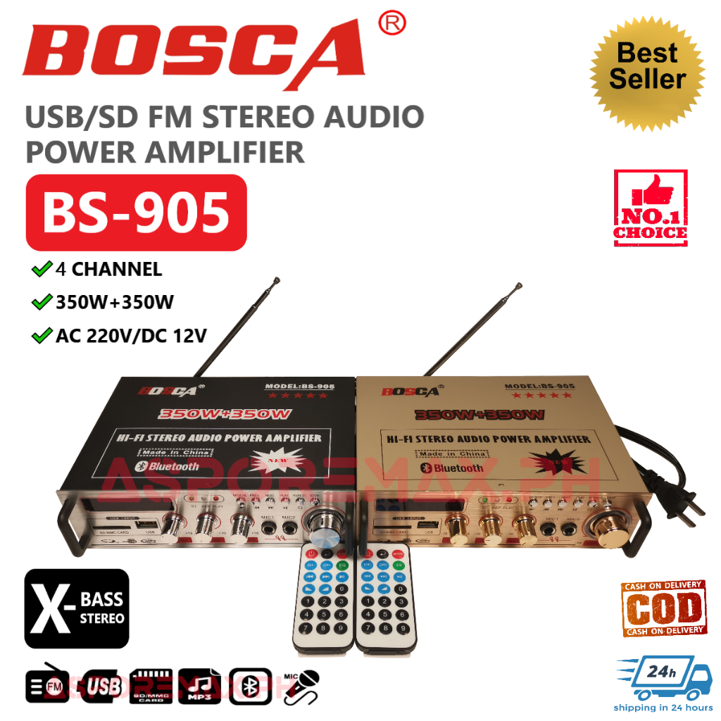 BOSCA BS-905 USB/SD FM Stereo Audio Power Amplifier 350W+350W with ...