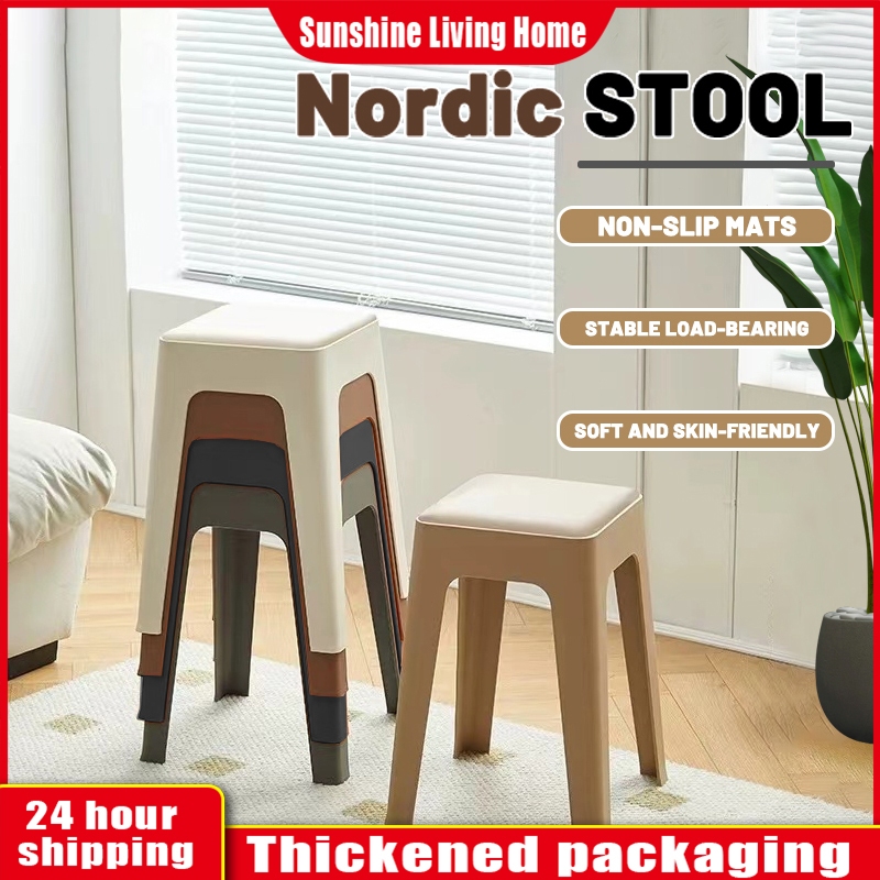 Thickened Plastic Stool With Cushion Chair Stackable Dining Chair ...