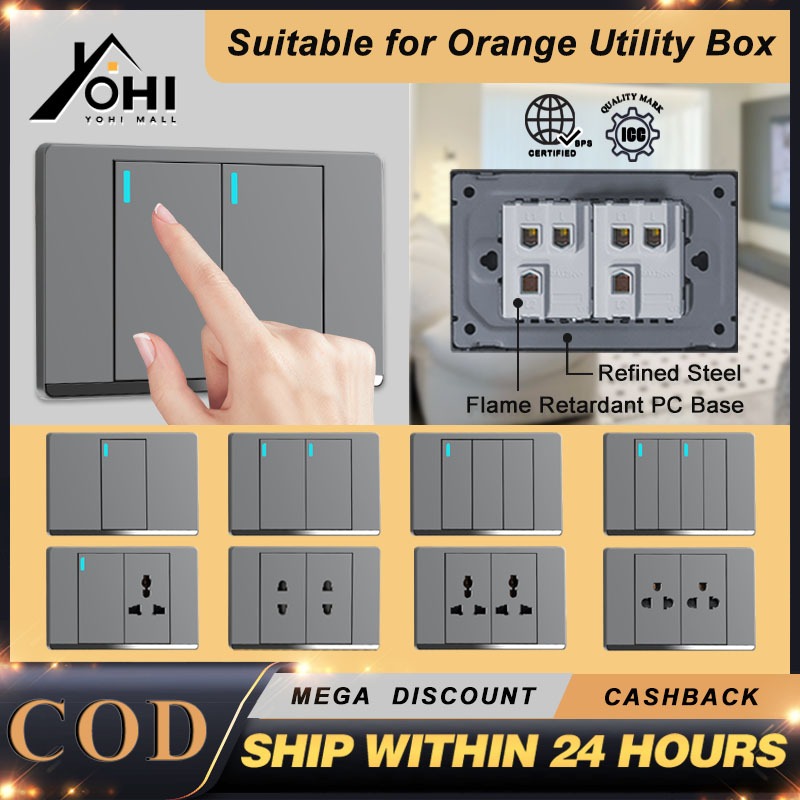 Modern Wall light Switch Power Outlet Socket Household Grey 3 Way ...