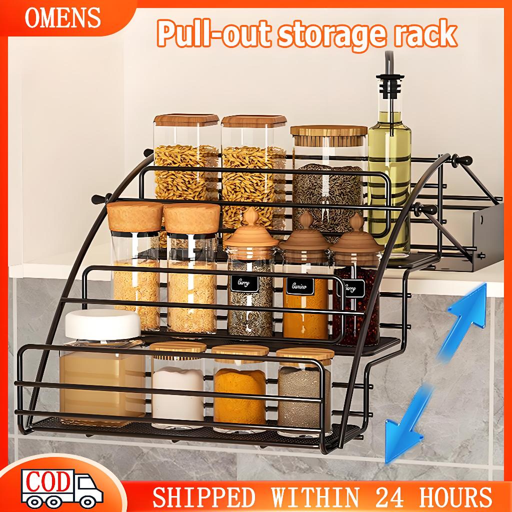 Pull Down Spice Rack Pullout Shelf Retractable Kitchen Storage Shelf ...