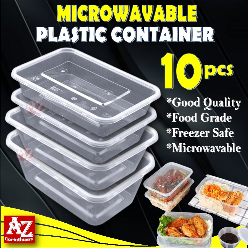 10 pcs Clear Plastic Microwavable Food Container Tray - 500/650/750 ...