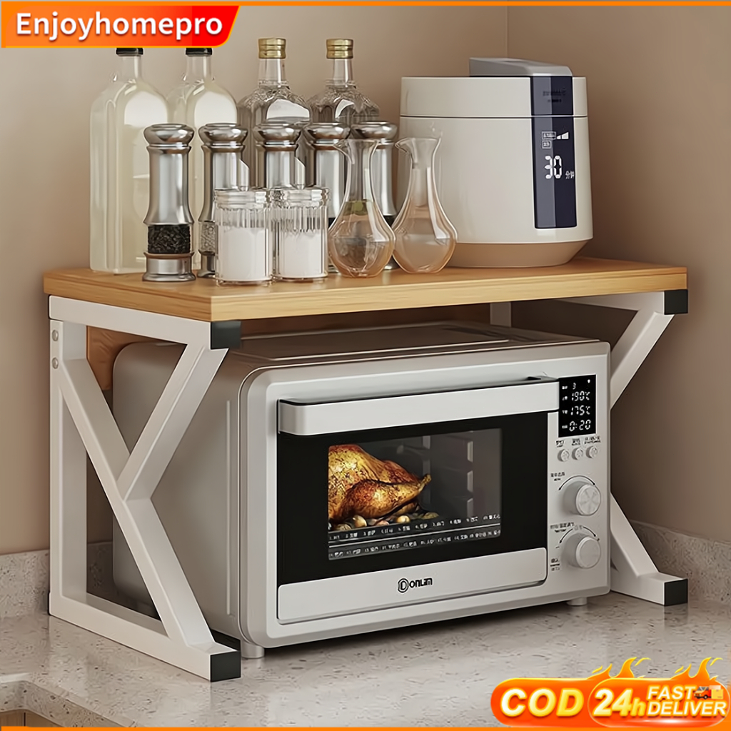 New 2 Layers Wooden Kitchen Racks Multi-purpose Storage Rack Microwave ...