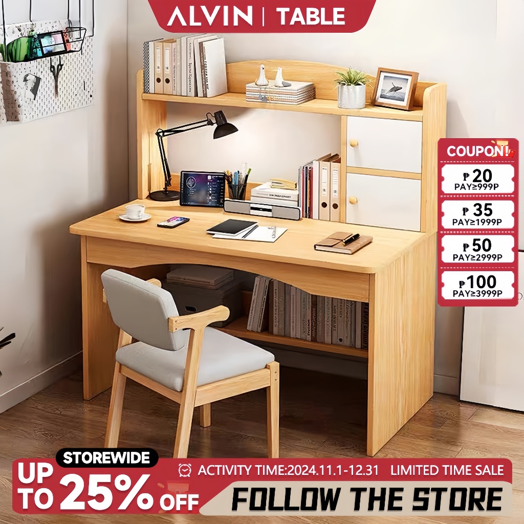 ALVIN Computer Desk Student Study Desk With Bookshelf Desk With Storage ...