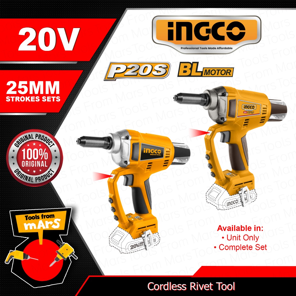 INGCO 20V Lithium-Ion Cordless Brushless Rivet Power Tool CRTLI20051 ...