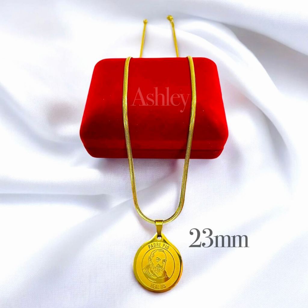 Stainless gold Necklace Padre Pio HealUs 15mm 18mm Snake Chain 18inch ...