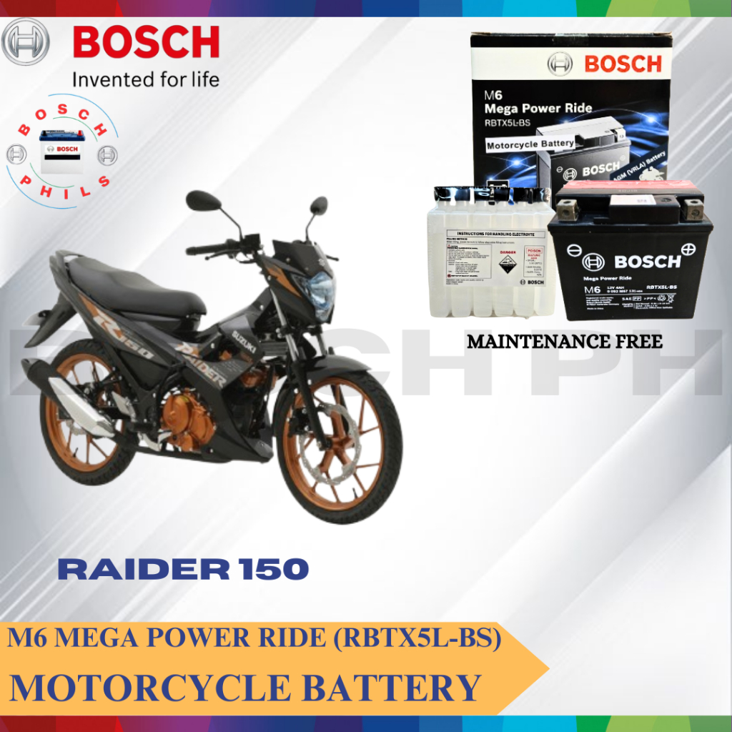 BOSCH MOTORCYCLE BATTERY FOR SUZUKI RAIDER (RBTX5L) | Shopee Philippines