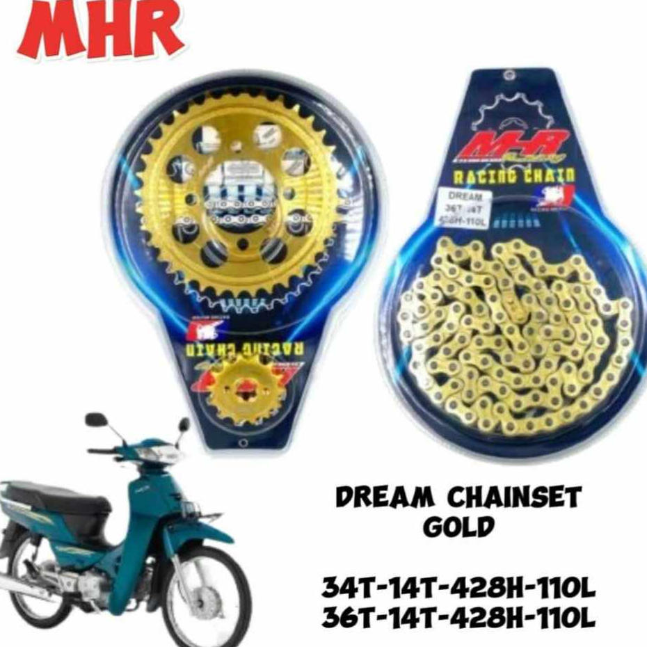 MHR Honda Dream C100 Sprocket Gold Chain Set Motorcycle (34T/36T-14T ...