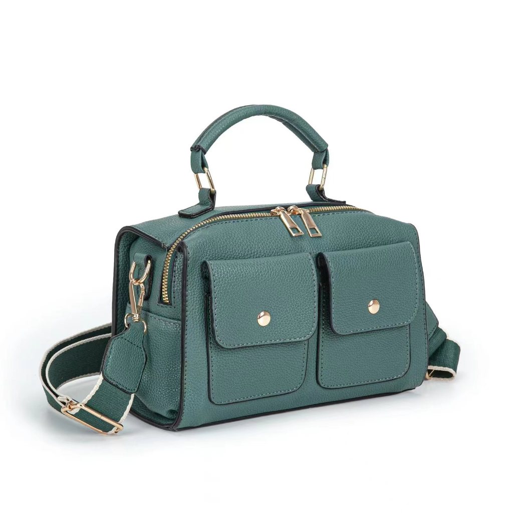 LADY M Women's plain leather shoulder bag with 2 front pockets | Shopee ...