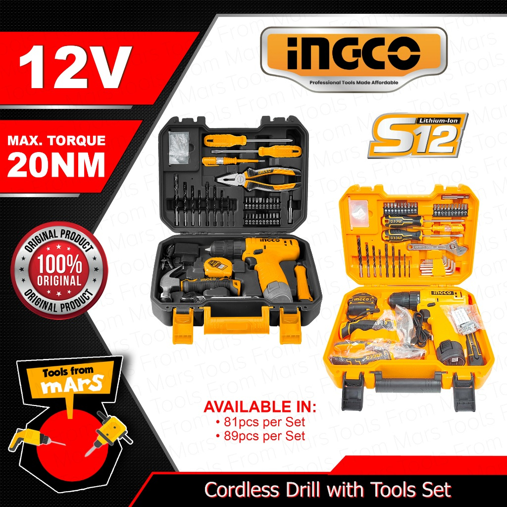 Ingco Household Tools Set 81pcs/89pcs Cordless Drill with Hand Tool Kit ...